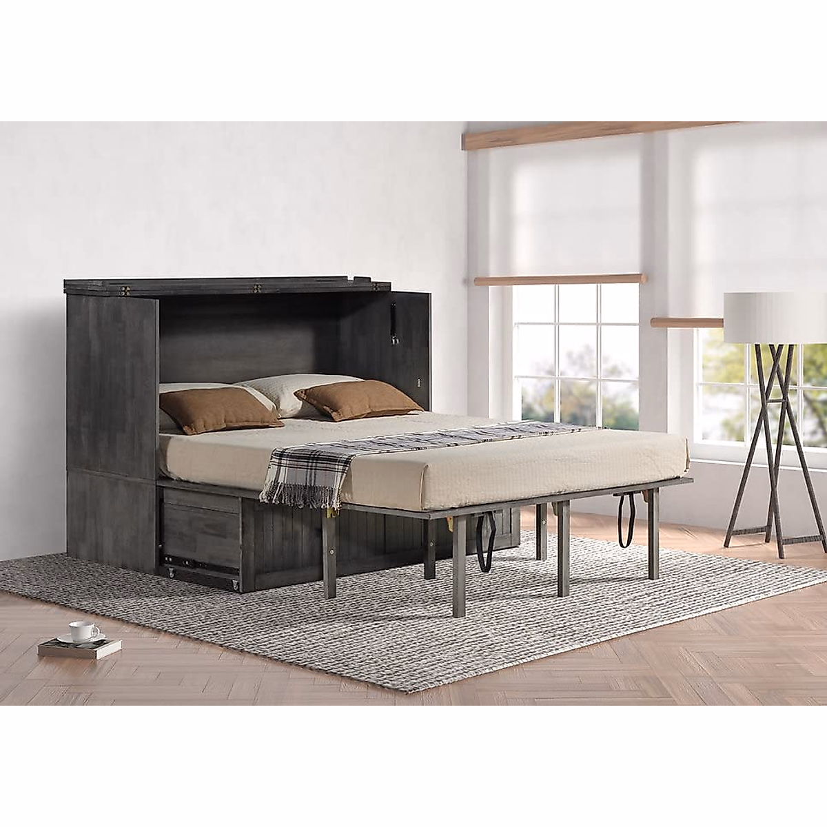 Mega Solutions Murphybedz Tuscany Murphy Cabinet Chest Bed with Charging Station 6 Inch, Queen (Galaxy Grey)