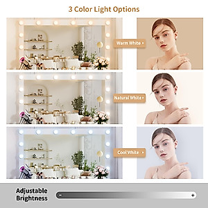 VOWNER Vanity with Lighted Mirror - Makeup Vanity Desk with Power Outlet and 7 Drawers, 3 Color Lighting Modes Adjustable Brightness, 44" Vanity Table with Soft Cushioned Stool for Women Girls, White