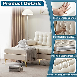 VINGLI 110" Modern U Shaped Sectional Sofa Couch with 51" D Double Chaise for Living Room, Large Tufted Button Couch Sets with 5.9" Thickness Seating Padding for Small Spaces (Beige,Tufted Button)