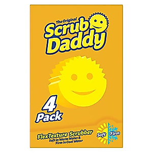 Original Scrub Daddy Sponge - Scratch Free Scrubber for Dishes and Home, Odor Resistant, Soft in Warm Water, Firm in Cold, Deep Cleaning Kitchen and Bathroom, Multi-use, Dishwasher Safe, 4ct