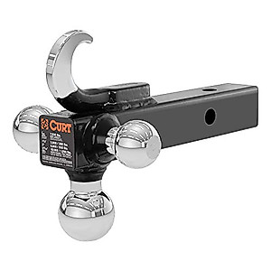 CURT 45675 Multi-Ball Trailer Hitch Ball Mount, 1-7/8, 2, 2-5/16-Inch Balls and Tow Hook, Fits 2-Inch Receiver, 10,000 lbs