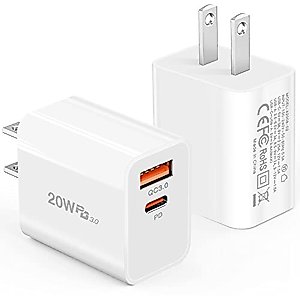 20W USB C Wall Charger Block, 2-Pack Fast Charging Block, Dual Port PD Power Delivery Type C Charger Adapter Plug Compatible with iPhone 14 Pro Max/13/12/11/Mini/SE X XS,Galaxy and More
