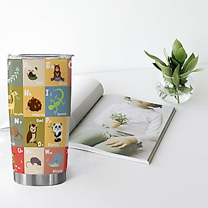 Animals Tumbler With Flip Lid Stainless Steel Coffee Cups Insulated Travel Tumbler for Hot and Cold Drinks Travel Mug for Hiking Camping Office Coffee Cups Animals 20oz
