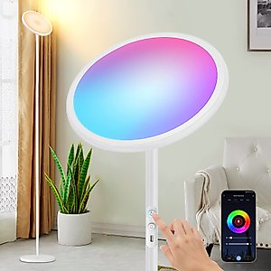 White Floor Lamp,RGB Floor Lamps Work with Alexa Google Home,WiFi Modern Tall Standing Torchiere Lamps,Bright & Dimmable Sky LED Floor Lamp,Color Changing Pole Lamp for Living Room Bedroom Office