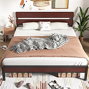 King Size Bed Frame with 0.6in Thick Headboard and Footboard, Platform Bed with 13 Premium Metal Slats, Non-Slip, No Box Spring Needed, Noise Free, Easy Assembly (Wine Color, King)