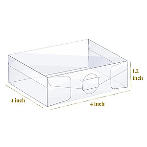 35 Pcs Clear Favor Boxes 4 x 4 x 1.2 Inch Transparent Rectangle PVC Plastic Boxes 40 Pcs Thank You Label Stickers and 1 Roll Gold Ribbon for Wedding Candy Chocolate Birthday Halloween Christmas Gift