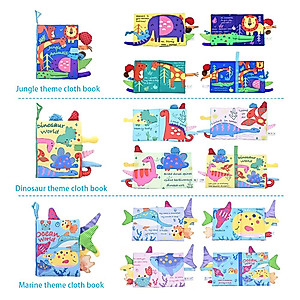 JIELISI Soft Baby Cloth Books, 3 PCS Nontoxic Fabric Soft Books for Babies Touch and Feel Crinkle Tail Books Baby Books Toys Infants & Toddler Early Development Interactive Toys, Boy Girl Unisex Gift