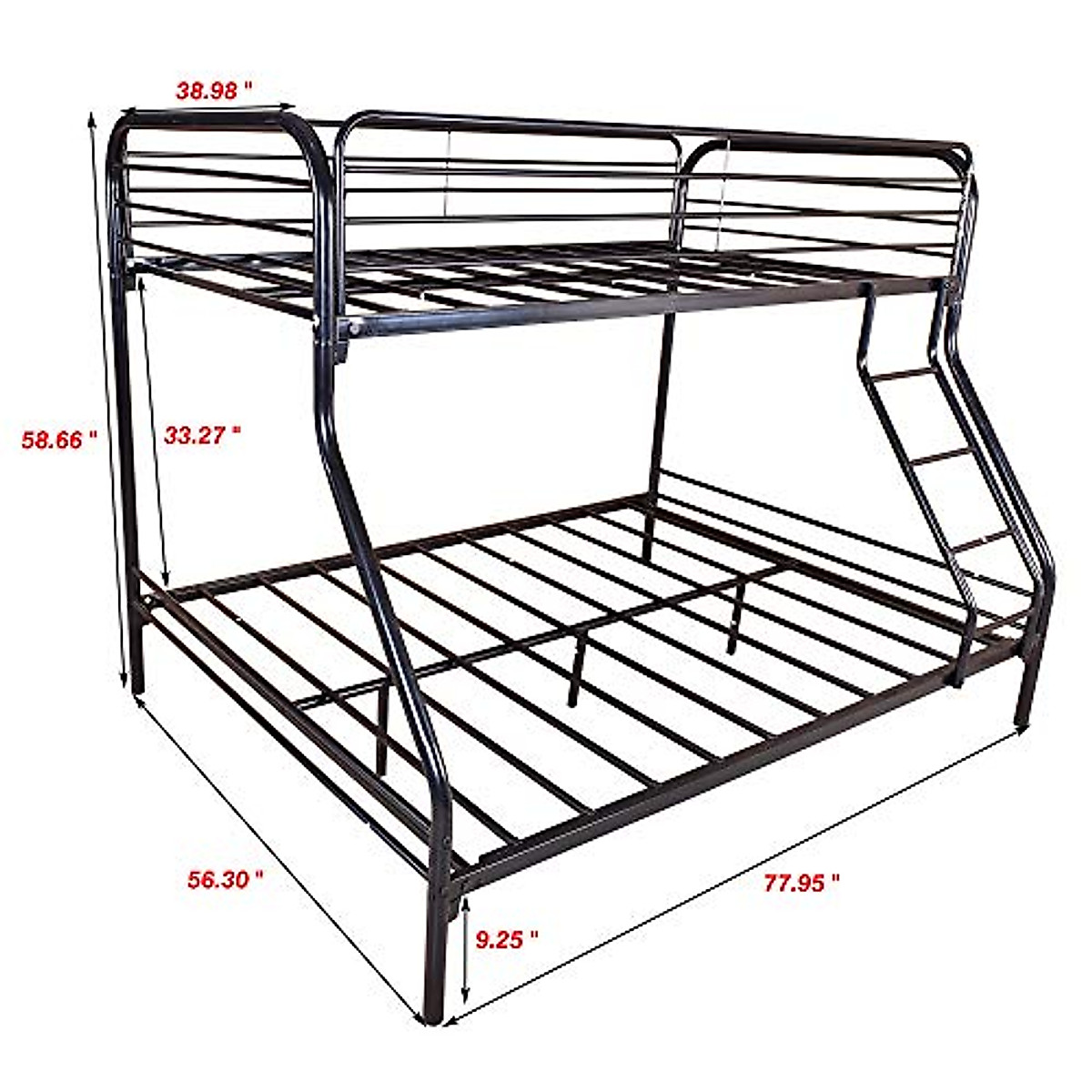 JURMERRY Twin-Over-Full Bunk Bed with Metal Frame and Ladder,Black