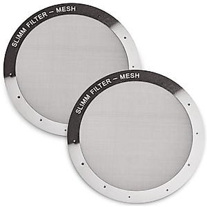 Reusable Filter Set by Slimm Filter - 2 Piece, Stainless Steel Metal - 2x Mesh Metal Filters For AeroPress Coffee & Espresso Maker, with Complimentary Recipe Book - Brew Barista-Grade Coffee At Home