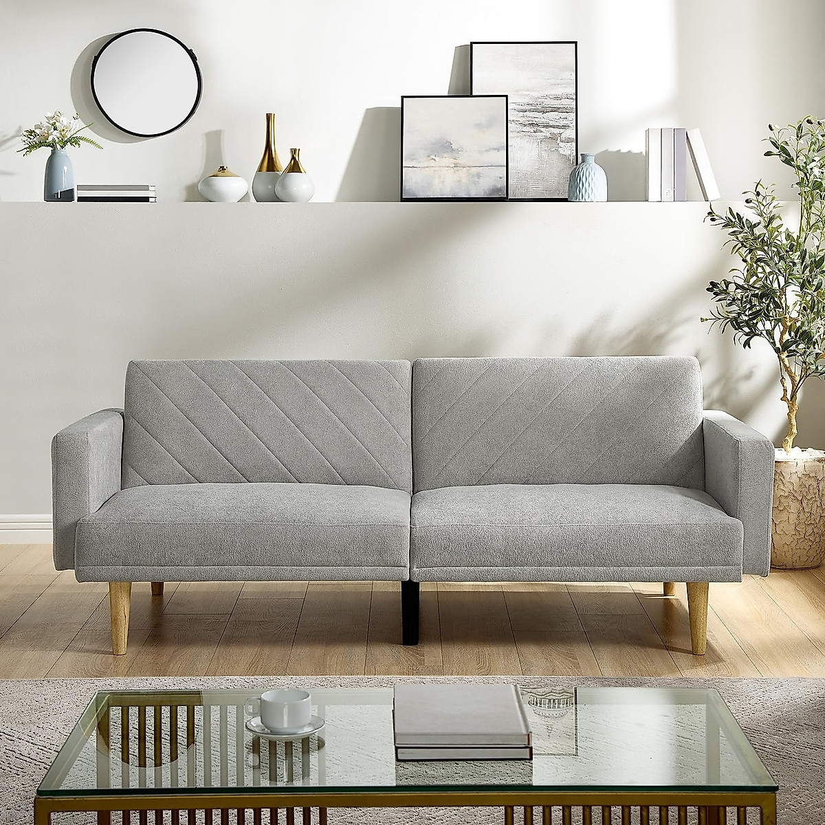 ROCKINGRUN Futon Sofa Bed - Memory Foam Modern Convertible Couch Bed with Snowflake Velvet Fabric - Folding Futon Sleeper Couch for Compact Living Space,Apartment,Dorm,Bonus Room