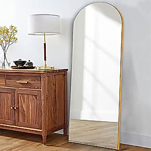 ZMYCZ Full Length Mirror, 65"x22" Floor Mirror with Stand Hanging or Leaning, Arched Freestanding Mirror, Large Wall Mounted Mirror with Thin Wood Frame, Dressing Body Mirror for Bedroom (Gold)