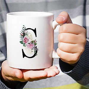 Retreez Initial A-Z Floral Botanical Bouquet Alphabet Monogrammed Monogram Mug 11 Oz Ceramic Tea Coffee Mugs - Appreciation Thank You Wedding Birthday Gifts for her friend coworker sister - S Initial