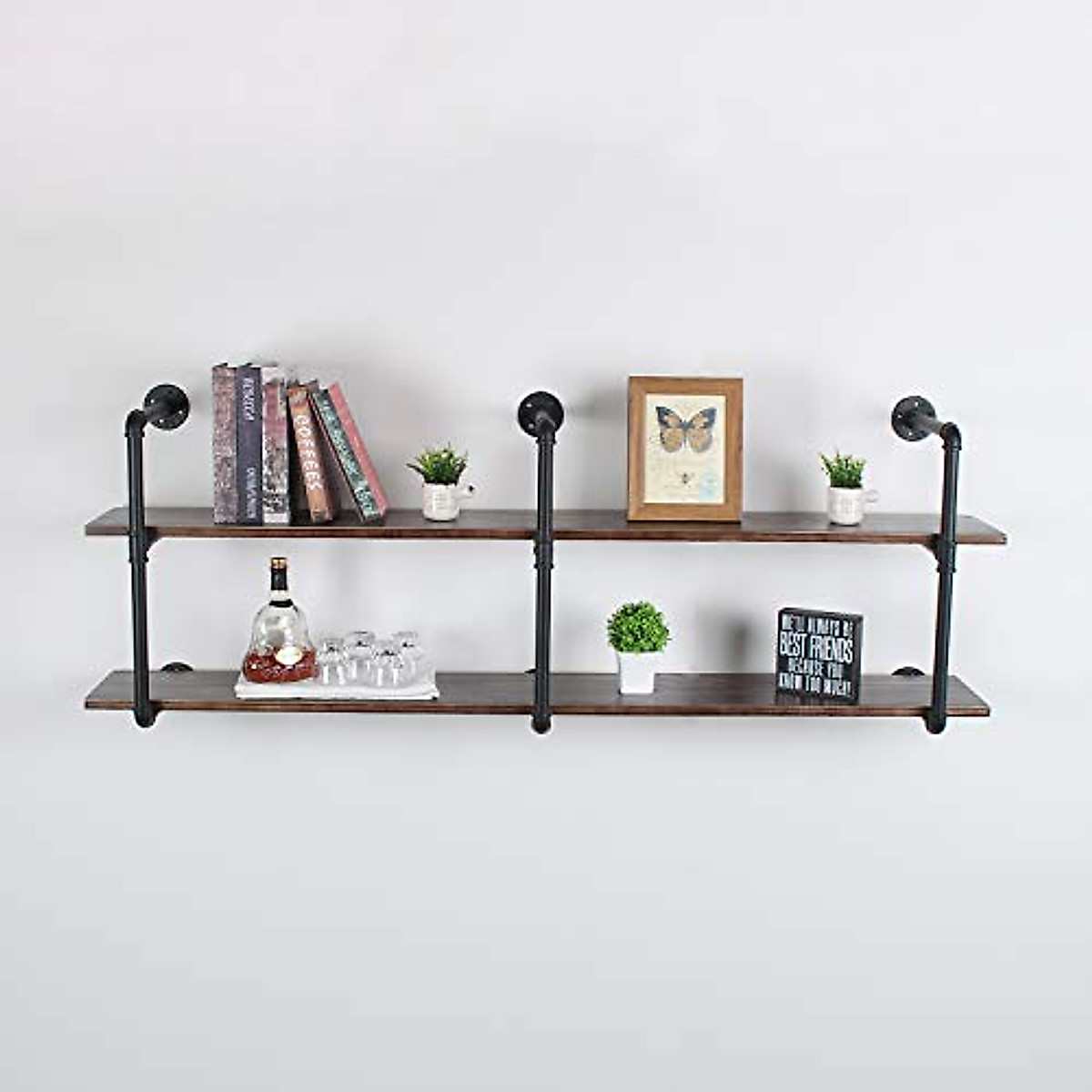OISSIO Industrial Pipe Wall Shelf,2-Tiers Wall Mount Bookshelf,63in Rustic Wall Mount Shelf,DIY Storage Shelving Floating Shelves,Rustic Pipe Shelving Unit,Wall Book Shelf for Home Organizer