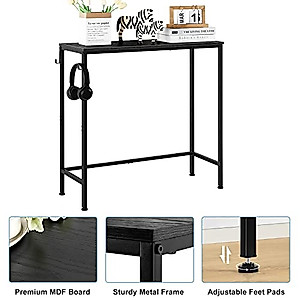 Black Console Table Narrow Modern Entryway Table Small Behind Couch Table Skinny Sofa Table Hallway Table with Hooks for Living Room Foyer Bedroom Corridor Office