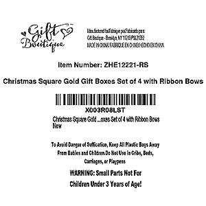 Set Of 4 Gold Square Gift Boxes with Ribbon Bow Assorted Sizes Nesting Christmas Box Durable Cardboard Reusable for Wrapping Gifts Holiday Wedding Present Bridesmaid Bridal and Baby Shower Anniversary