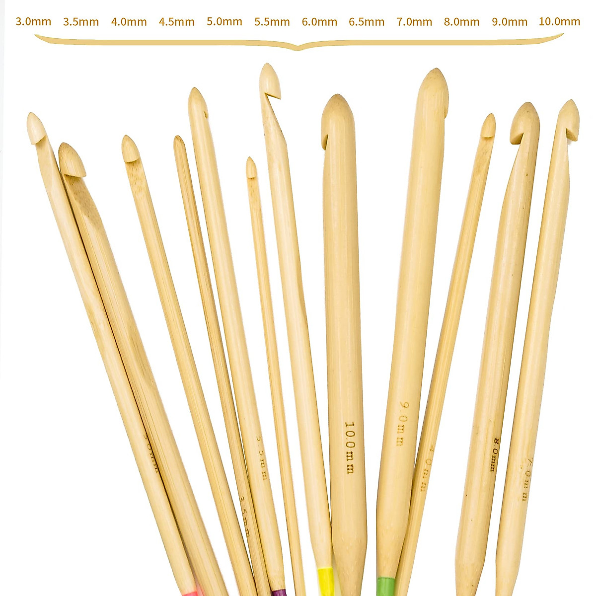 23 Pieces Tunisian Crochet Hooks Kit Including 12pcs 3-10 mm Bamboo Knitting Needle with Bead Carbonized Bamboo Needle + 11pcs 2-8 mm Multi Color Tunisian Afghan Aluminum Crochet Hooks