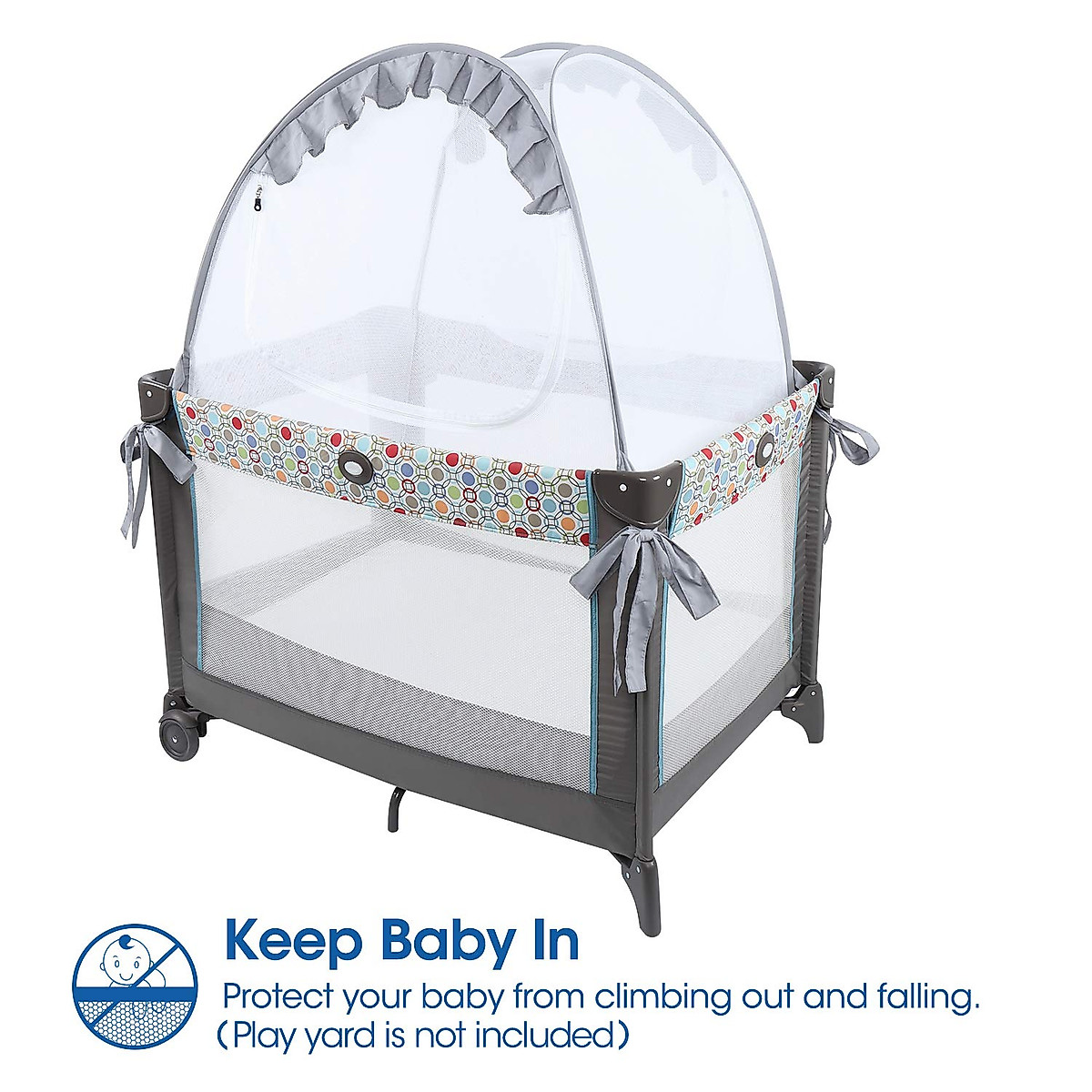 Minnebaby Pack N Play Tent, Keep Baby from Climbing Out, Mini Crib Safety Mesh Canopy, Play Yard Tent Cover, See Through and Breathable, Against Cats and Mosquitoes