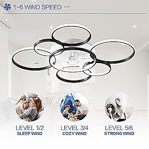 SNOWUNDER 41" Ceiling Fans with Lights, Flush Mount Celing Fan with Led Light and Remote Control for Living Room，Tri-Color Light 6-Speed Wind