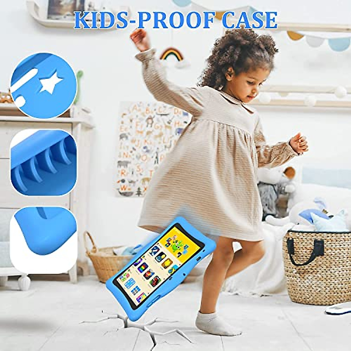 SGIN Android 12 Kids Tablet, 10 Inch Tablet for Kids, 2GB+32GB Toddlers Learning Tablet with Case, Parental Control, Games, Dual Camera, Bluetooth, WiFi(Blue)