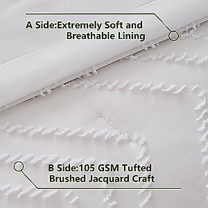 FLYMME White Twin Comforter Set with Sheets,Tufted Bed in a Bag 7 Pieces, Chevron Boho Shabby Chic Farmhouse Bedding Set,Soft Microfiber Comforter for All Season（White,68”*86”）