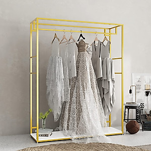 HOMEKAYT Gold Clothing Racks with Shelves, Weeding Dress Retail Clothes Rack,Freestanding Rack, Shoes Bags Clothes Organizer Garment Rack(47" L)