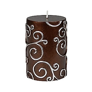 Zest Candle Pillar Candles, 3 by 4-Inch, Brown Scroll