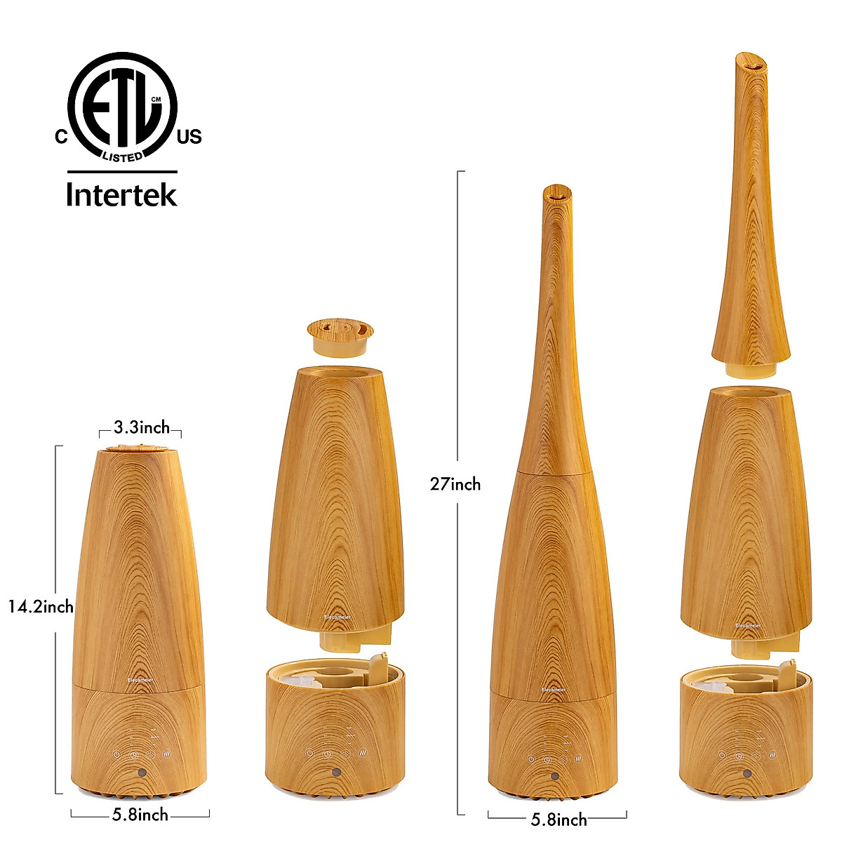 Cool Mist Humidifier,Elecameier Warm and Cool Mist Humidifier for Home/Bedroom with Remote Control Smart Air Humidifier for Desk/Office/Baby Bedroom 25dB Whisper Quiet with Auto Shut off light wood