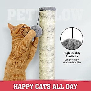 petellow 31'' Tall Cat Scratching Post - Cat Claw Scratcher with Hanging Ball - Scratching Posts for Indoor Large Cats - Durable Stable Cat Furniture with Sisal Rope - Cat Scratch Post-Grey