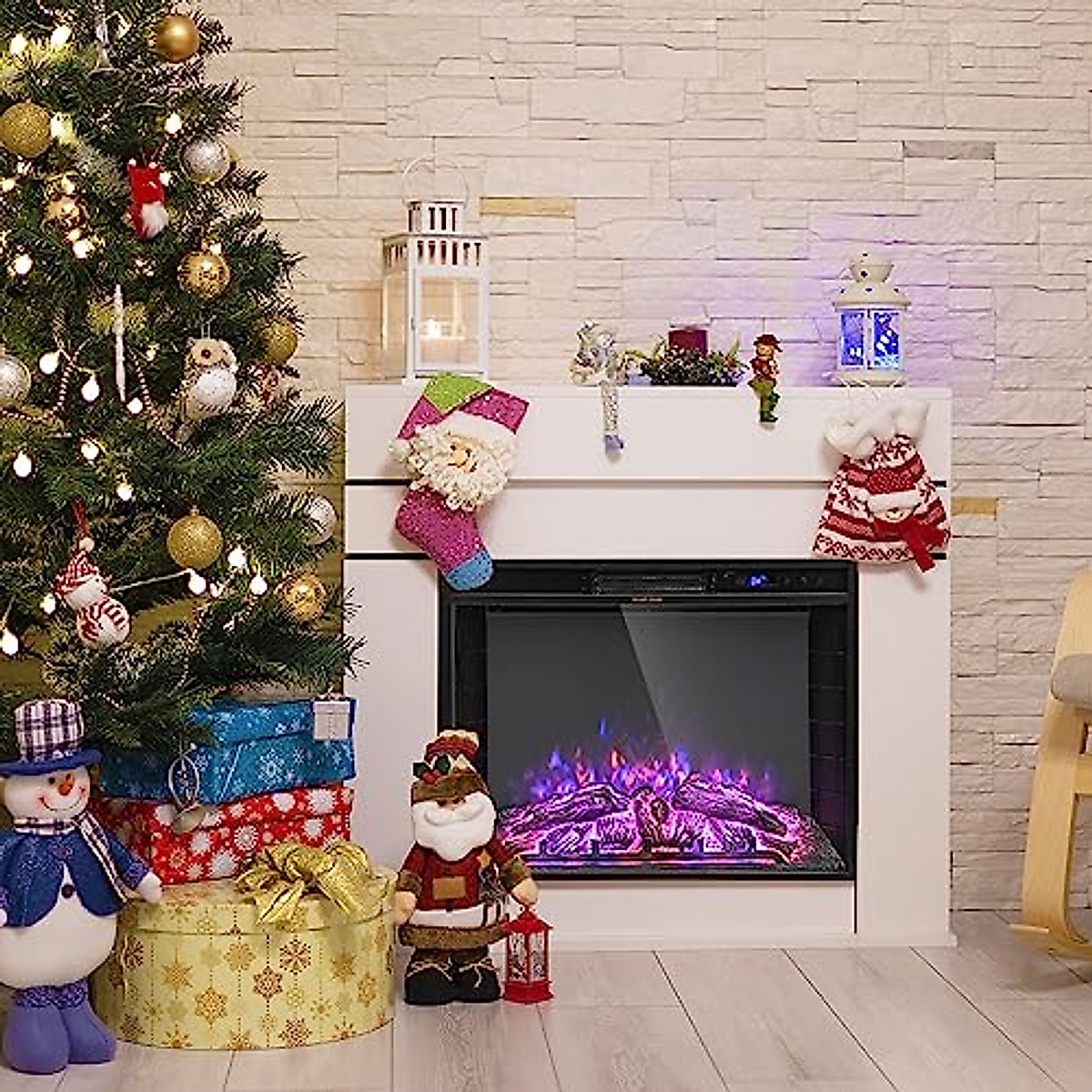Tangkula 26 Inches Electric Fireplace Inserts with Remote Control, Recessed Fireplace with 3 Flame Effects, 6 Brightness, Thermostat, 6H Timer, 750W/1500W
