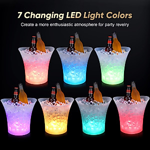 18 Pcs LED Ice Bucket Bulk with Scoop and Clip 5 L Ice Bucket 7 Color Changing LED Light Ice Bucket Acrylic Clear Beverage Champagne Beer Wine Cooler Bucket for Party Bar Club KTV Restaurant Home