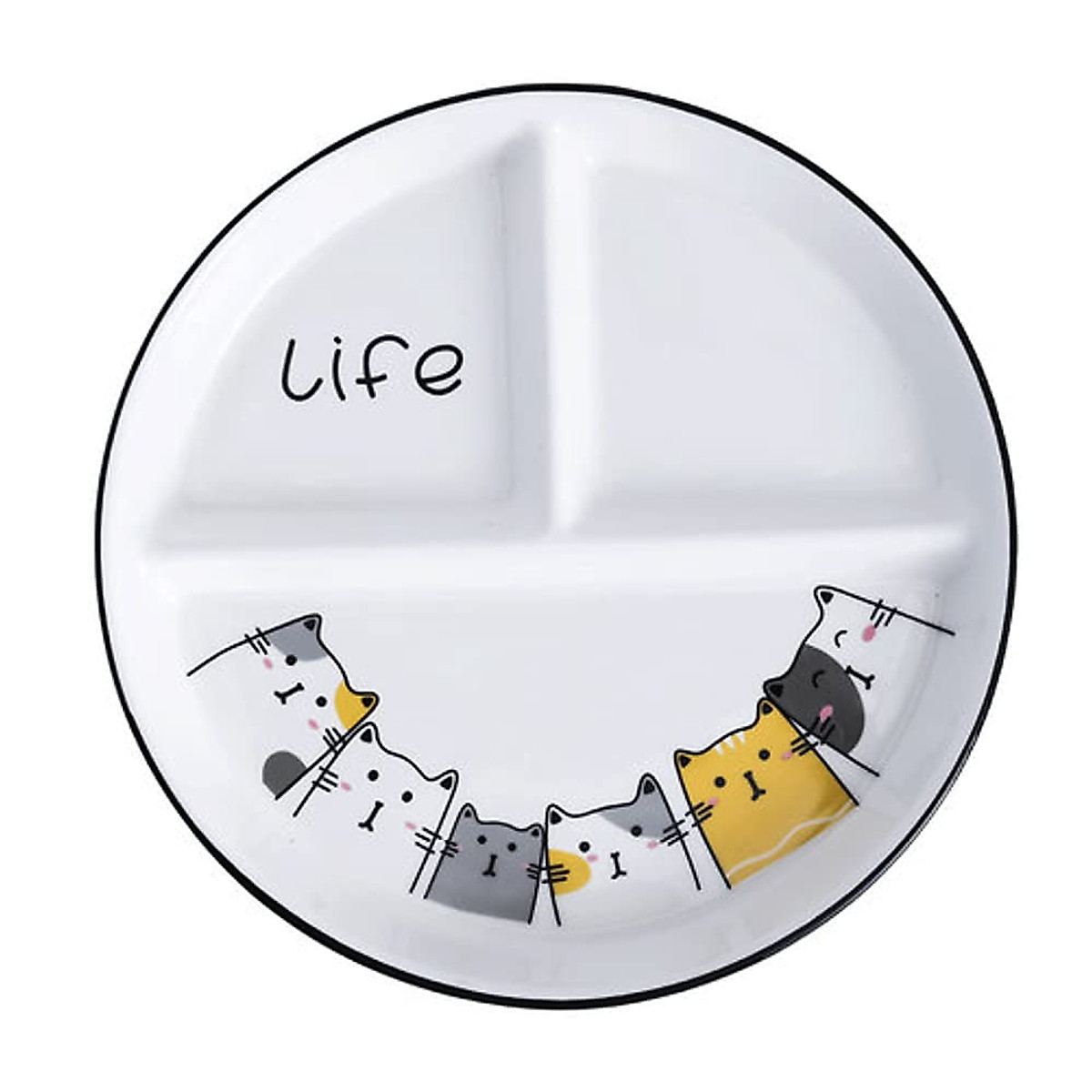 Ceramic Cartoon Cat Round Divided Plate Dinner Plate Luncheon Plate Salad Plate