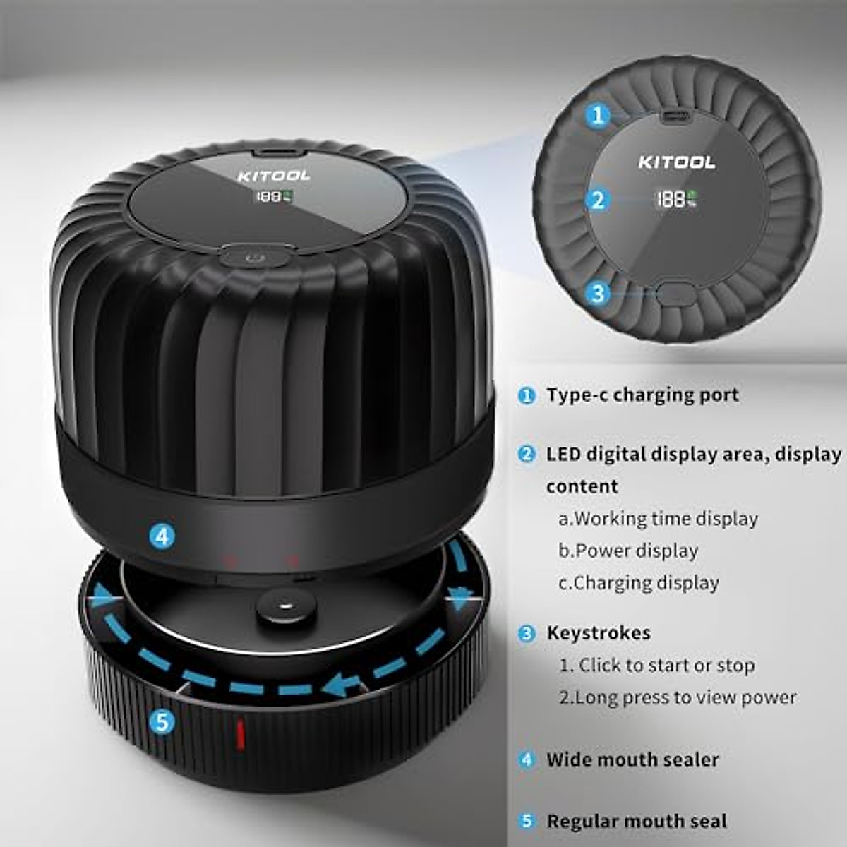 KITOOL Electric Mason Jar Vacuum Sealer Kit for Wide-Mouth & Regular-Mouth Mason Jars, Food Saver Vacuum Canning Sealer Machine Includes 16 Jar Lids