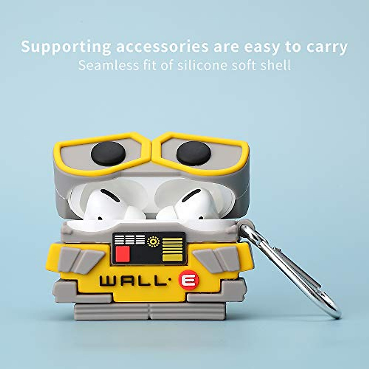 Ahnspiceo Airpod Pro Case,3D Cute Cartoon Wall .E Silicone Cover for Airpods Pro, Accessories Carabiner Protective Case, for Girls Boys Kids Teens (Wall .E Pro)