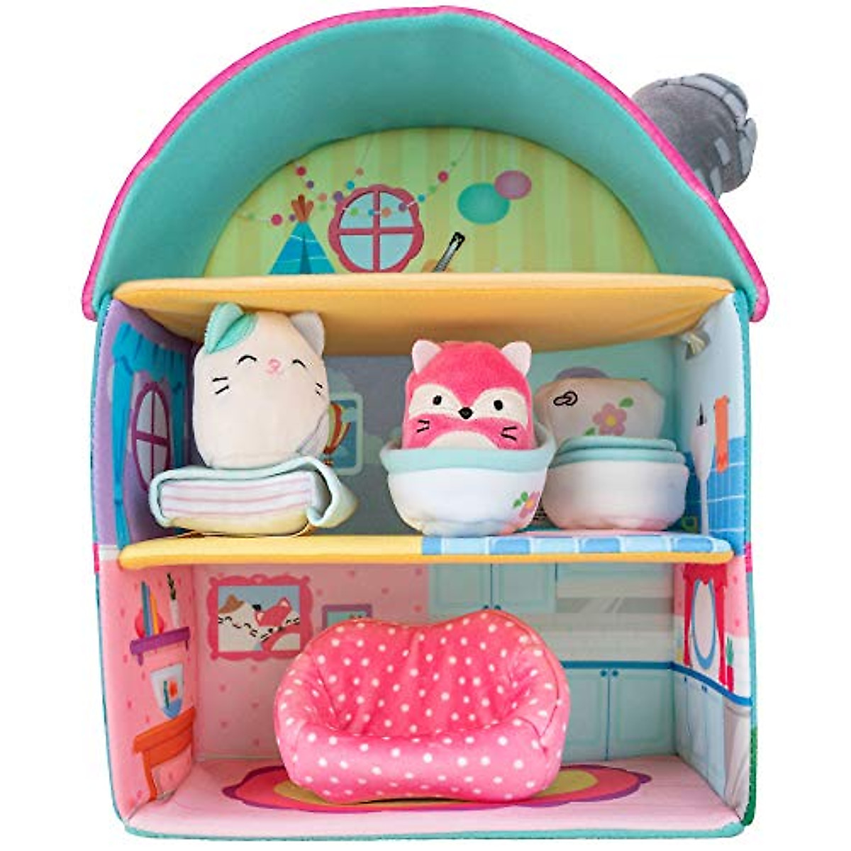 Squishville by Squishmallow Fifi’s Cottage Townhouse, 2” Blair and Fifi Soft Mini-Squishmallow and 4 Plush Furniture Accessories, Irresistibly Soft Toys, 3 Floors to Explore, Amazon Exclusive