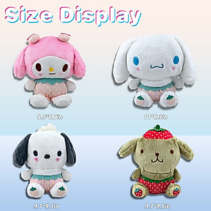 wiemsdoy Strawberry Plush Toy 9'' Cinnamoroll My Melody Plush Toy Cute Pochacco Pompompurin Dog Stuffed Animals Soft Doll Baby Girls Kids Toys Gifts (4 Pcs)