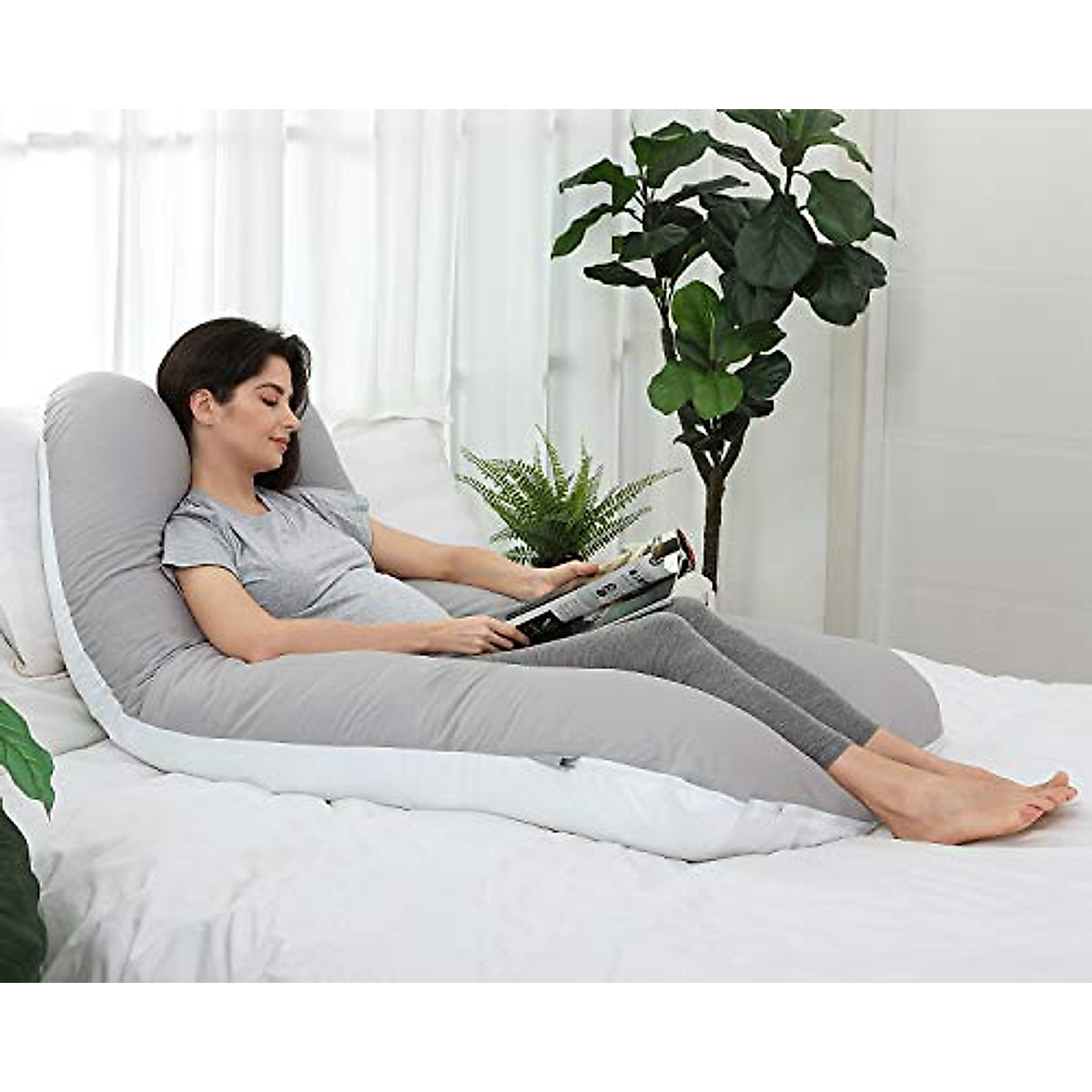 Meiz Pregnancy Pillows, 60" Pregnancy Pillows for Sleeping - Maternity Pillow for Pregnant Women - Full Body Pillow with Washable Cover for Back Pain Relief (White & Grey)