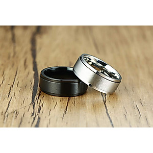 MZZJ Personalized Inside Her Weirdo & His Crazy Couple Ring Set 8MM Black Brushed Stainless Steel Step Edges Fidget Spinner Engagement Ring Wedding Bands