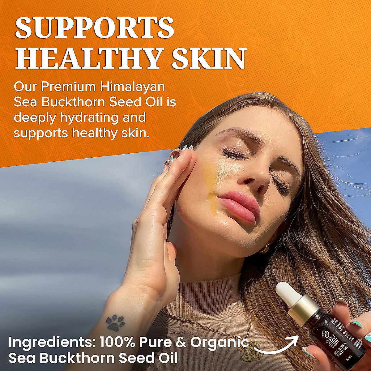 Sibu Premium Himalayan Sea Buckthorn Seed Oil, USDA Organic (10ml) – Amazing for Sensitive Skin, Breakouts, & Irritation