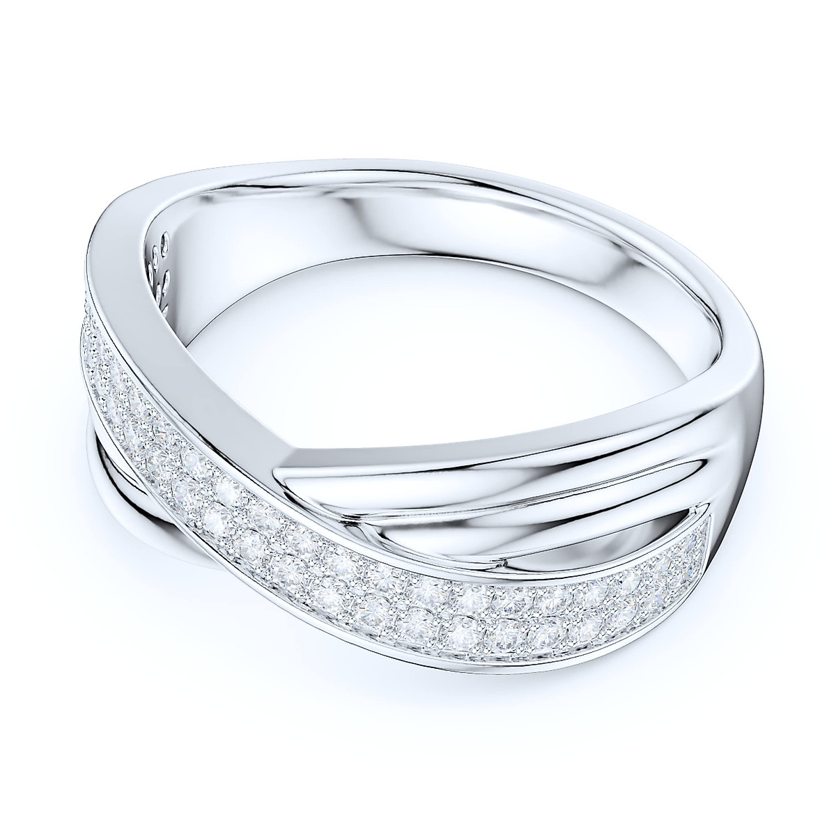 PRSTANI Sterling Silver 7.6mm Wide Unisex CrissCorss Two Rows Simulated Round Brilliant Diamonds Wedding Band Fashion Ring (4.5)