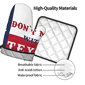 Don't Mess with Texas Flag Oven Mitts and Pot Holders Sets,Heat Resistant Non Slip Kitchen Gloves Hot Pads for Cooking BBQ Baking Grilling