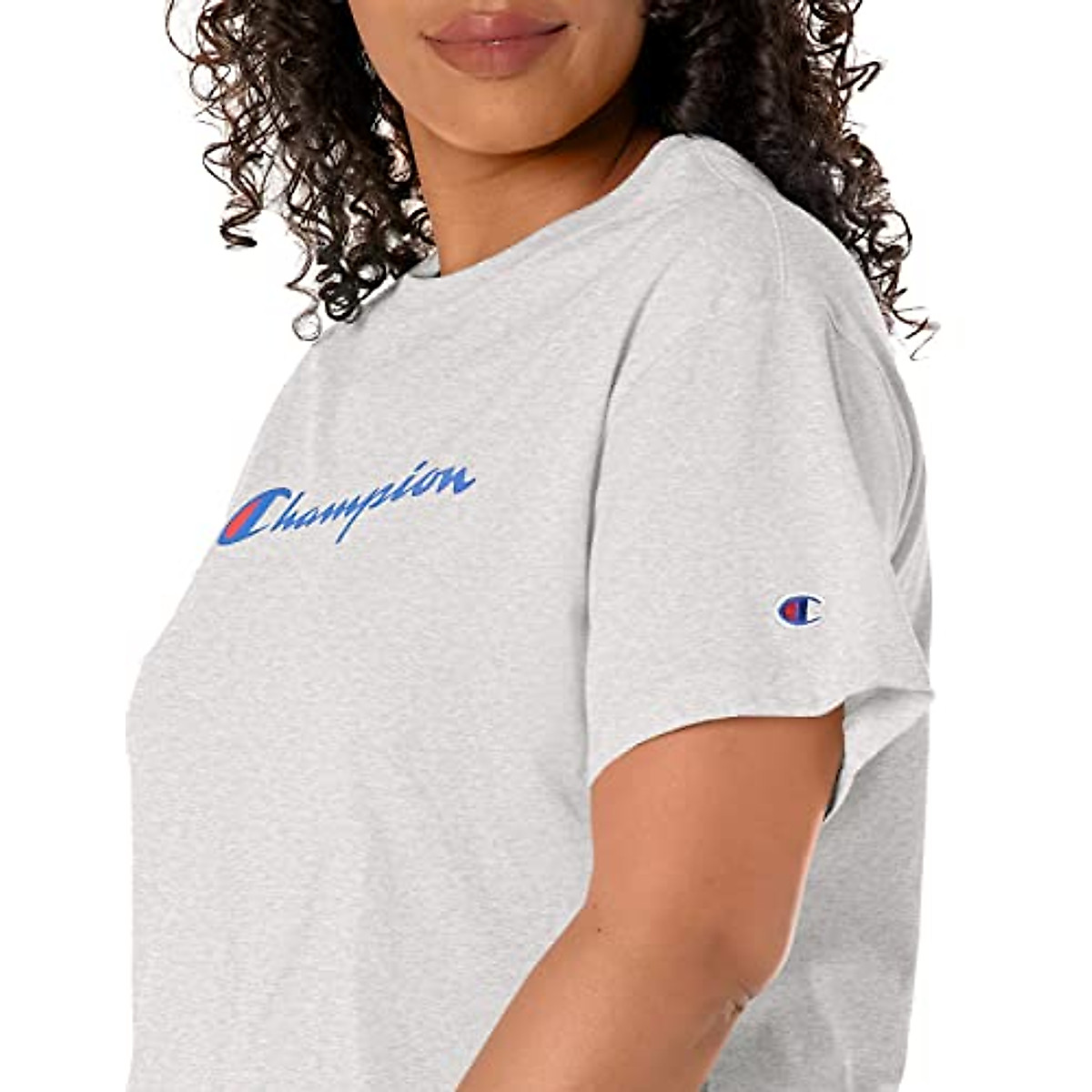 Champion womens Cropped Tee, Script Logo T Shirt, Oxford Gray-550757, Medium US
