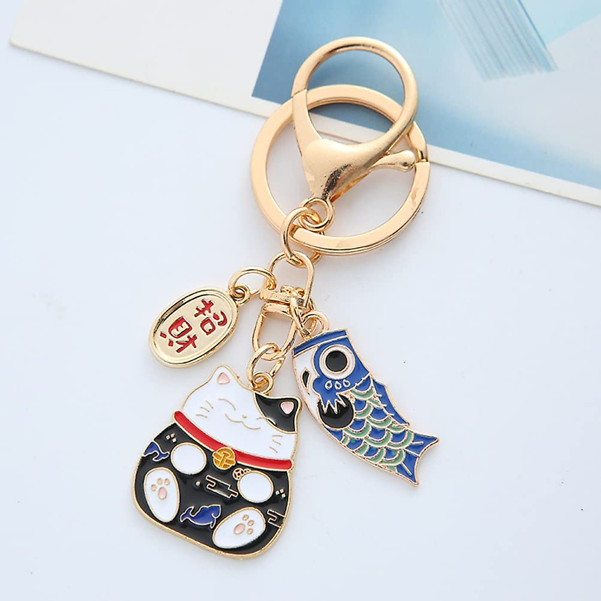 jojofuny 2pcs keychain accessories japanese lucky cat keychain cute maneki neko key ring chinese fortune pendants keychain bag purse charm ornament for wealth blue keychain wallet red stuffed animals