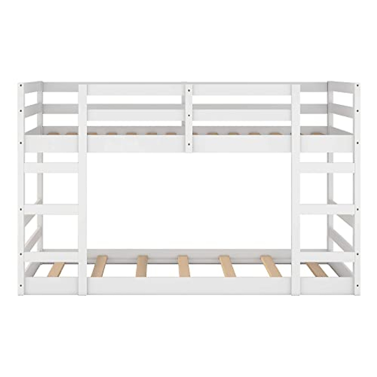 Harper & Bright Designs Twin Over Twin Bunk Bed for Kids, Low Bunk Bed with Ladder and Safety Guard Rails, Solid Wood Bunk Bed Frame. No Box Spring Needed (White)