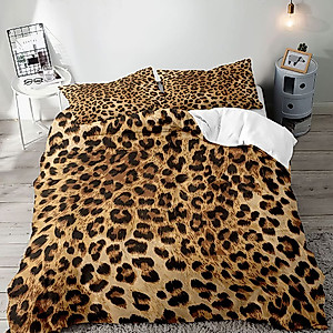 LUVIVIHOME 2PCS Luxury Leopard Duvet Cover, Twin Duvet Cover, Brown Cheetah Print Bedding, Africa Safari Animal Fur Leopard Comforter Bedspread Quilt Cover, Bedroom Decor for Women Men, 1 Pillow Sham