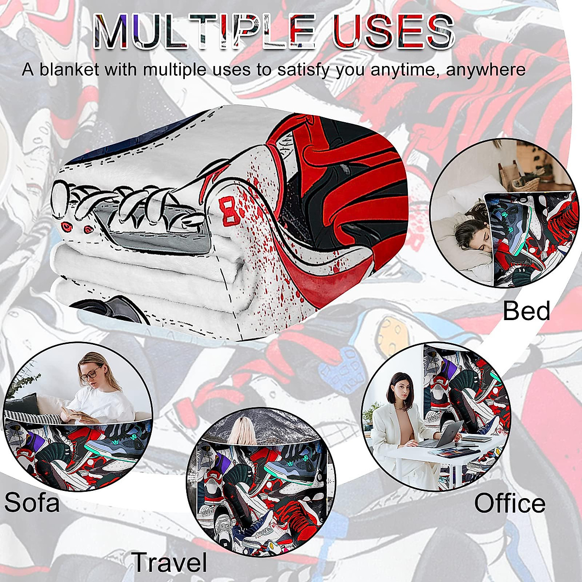 EISKBC Basketball Shoes Blanket for Boys, Sneaker Gift Blanket for Son Kids, Soft Cozy Warm Flannel Fleece Blanket, Decorative for Sofa Couch Chair Bed Living Room 60x50inch