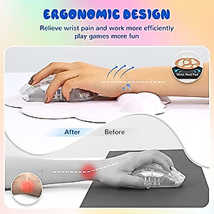 Gaming Mouse Pad Wrist Rest,Ergonomic Cloud Wrist Rest Mousepad with Gel Memory Foam,Non-Slip Rubber Base,Comfortable Mouse Pad for Home Office,Laptop,Mac,Lightweight,Easy Pain Relief (Cloud White)