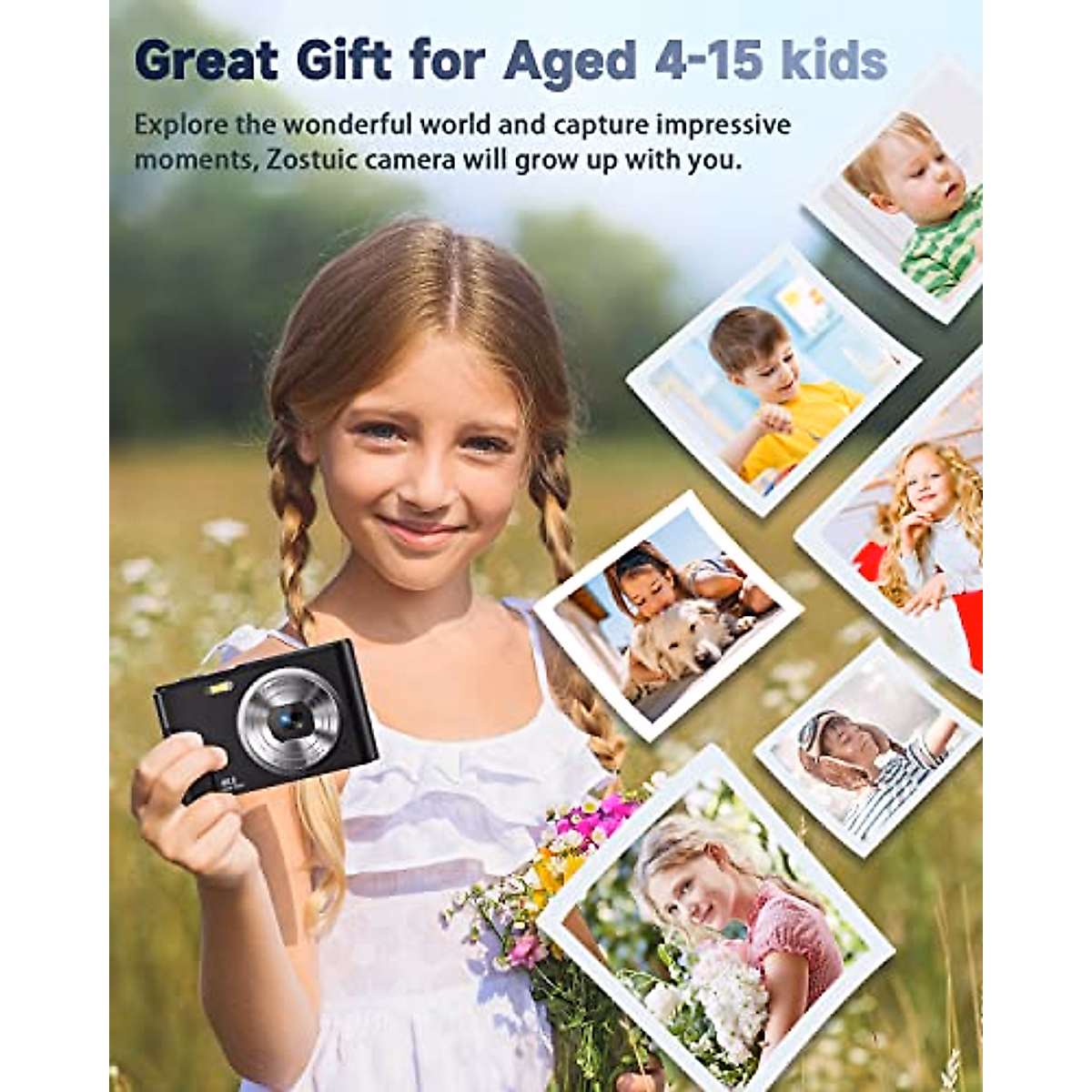 Kids Camera, Zostuic 48MP Digital Camera Autofocus with 32 GB Card FHD 1080P Vlogging Camera 16X Zoom, Compact Portable Mini Toys Cameras Gift for 4-15 Year Old Kids Children Teen Student Girls Boys