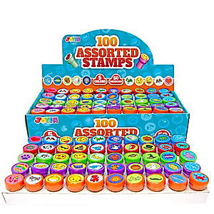 JOYIN 100PCS Assorted Stamps for Kids Self-Ink Stamps for Party Favor, Teacher Stamps, Kids Treasure Box, Prize for Classroom, Easter Egg Stuffers (50 Designs, Dinosaur, Halloween Stampers)