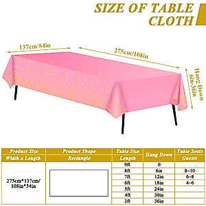 4 Pack Plastic Table Cloth Cover for Parties Disposable, Pink and Gold Tablecloth for 8 Foot Rectangle Tables, Birthday Wedding Graduation Father Valentine's Day Easter Party Supplies Decorations