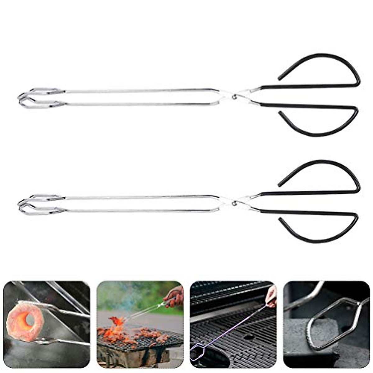FRCOLOR 2pcs Firewood Tongs Fireplace Log Tong Log Outdoor Barbecue Long Log Tweezer Wrought Iron Log Claw Large Grabber for Wood Stove Outdoor Campfire Black